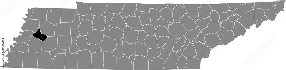 Black highlighted location map of the Crockett County inside gray ...