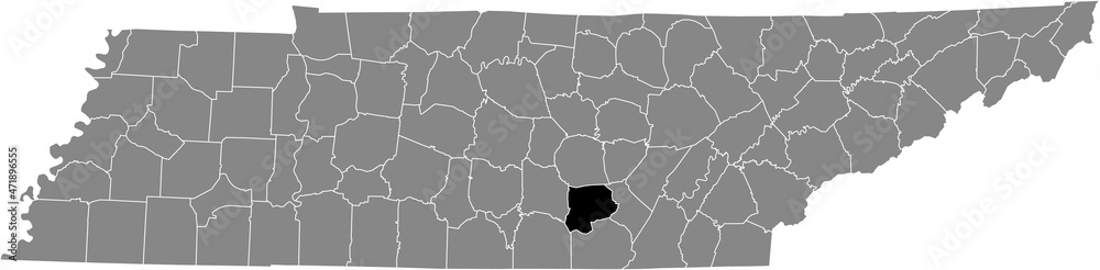 Black highlighted location map of the Grundy County inside gray ...