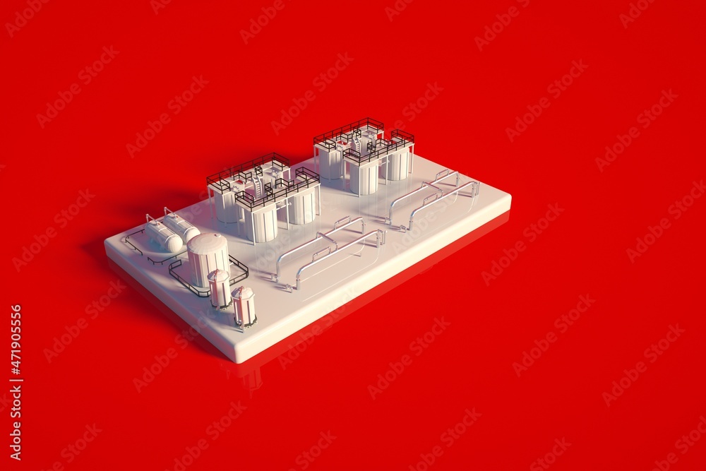 3D rendering of oil concept. Base of oil on a red background Oil ...