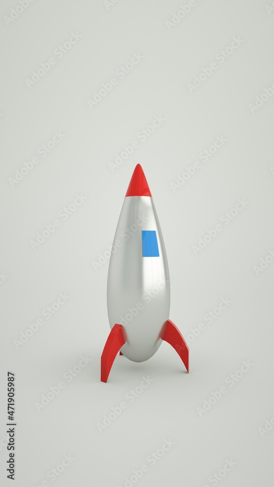 3D illustration cartoon silver rocket on white background. Isolated ...