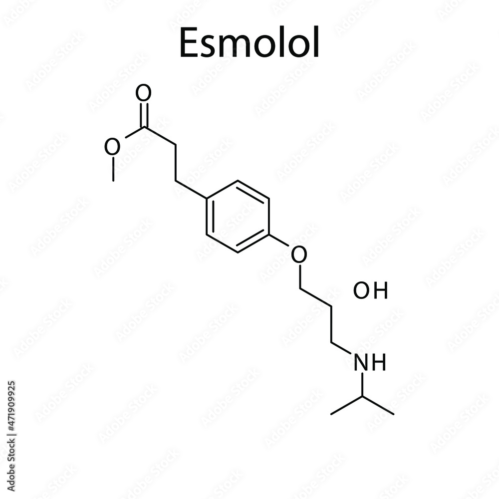 Esmolol molecular structure, flat skeletal chemical formula. Beta ...