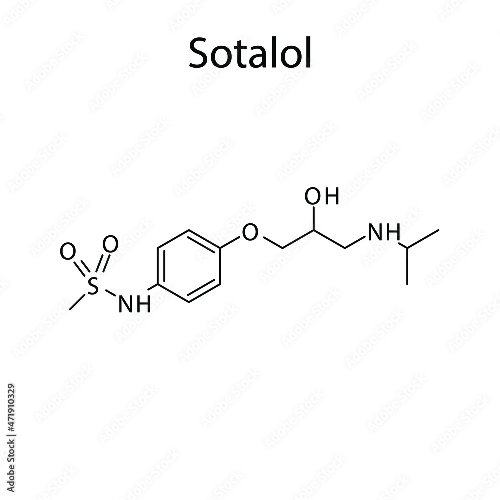 Sotalol molecular structure, flat skeletal chemical formula. Beta ...