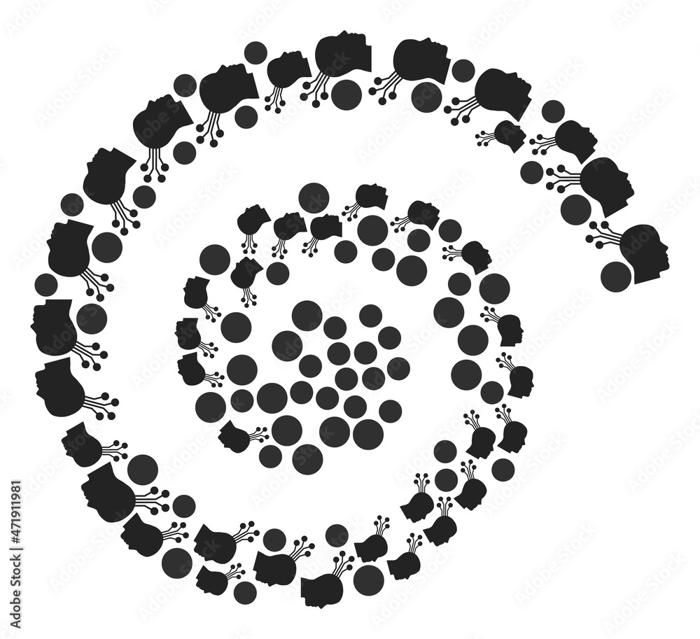 Brain machine interface icon spiral curl collage. Brain machine ...