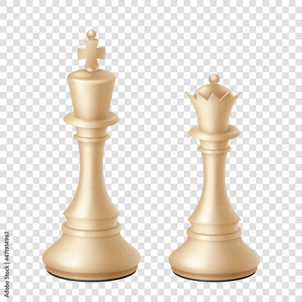 White wooden chess king and queen icons on transparent background ...