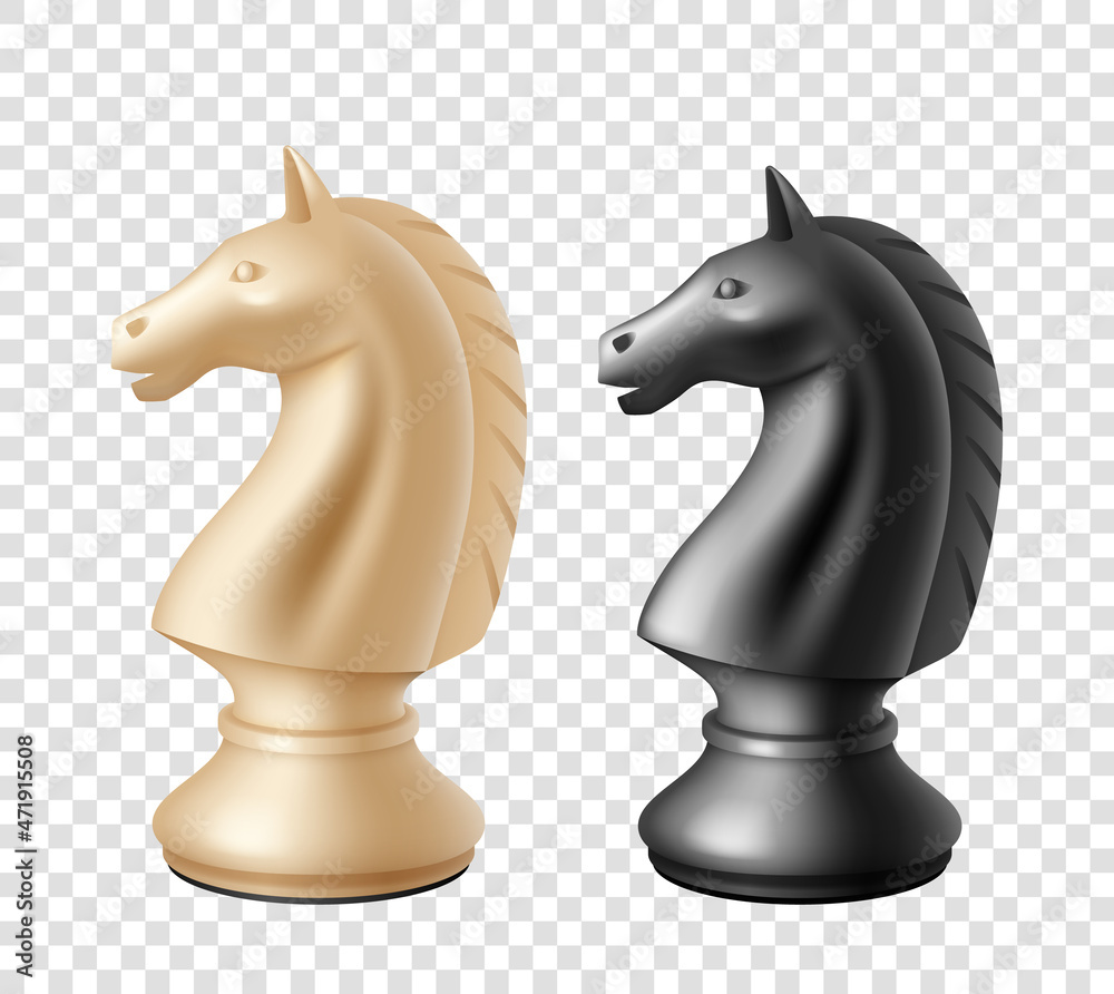 Black and white chess knight icons isolated on transparent background ...
