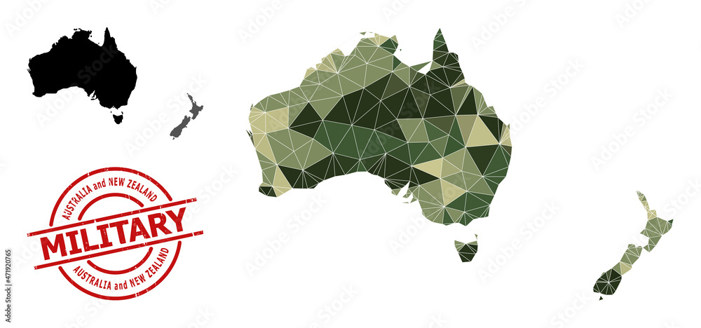 Triangulated mosaic map of Australia and New Zealand, and distress ...