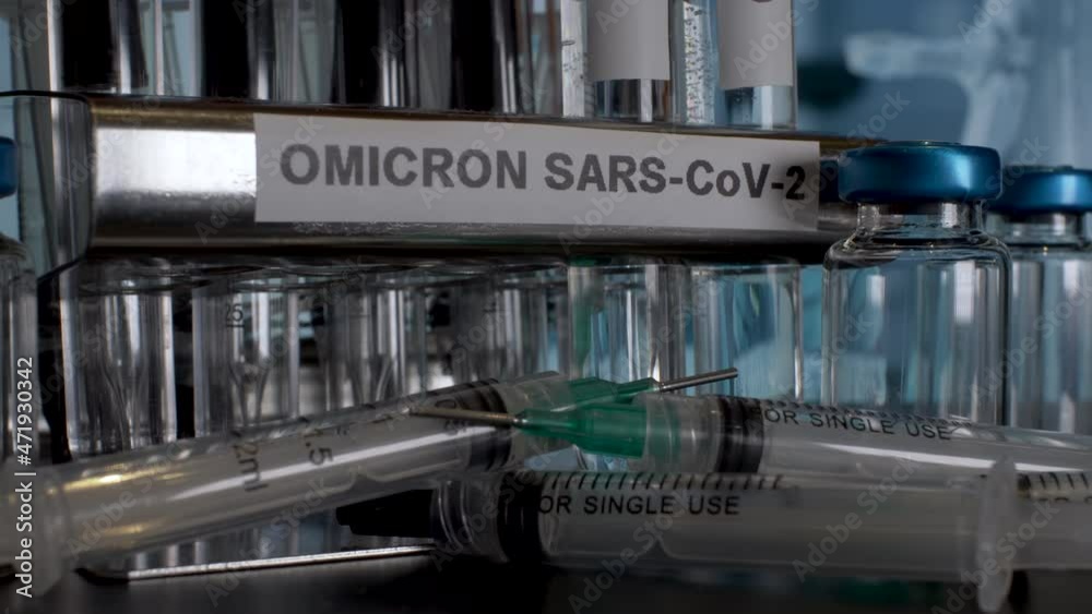 Omicron SARS-CoV-2 Test Tube Vials Being Removed From Rack. Close Up ...