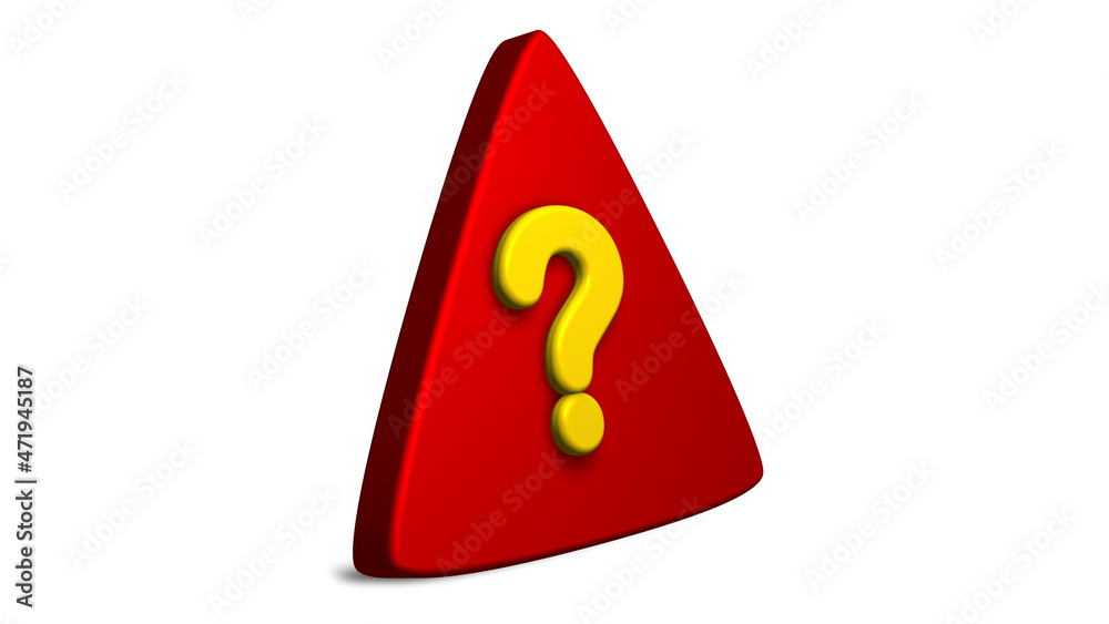 Red 3D Warning Sign with Question Mark on white background. 3D render ...