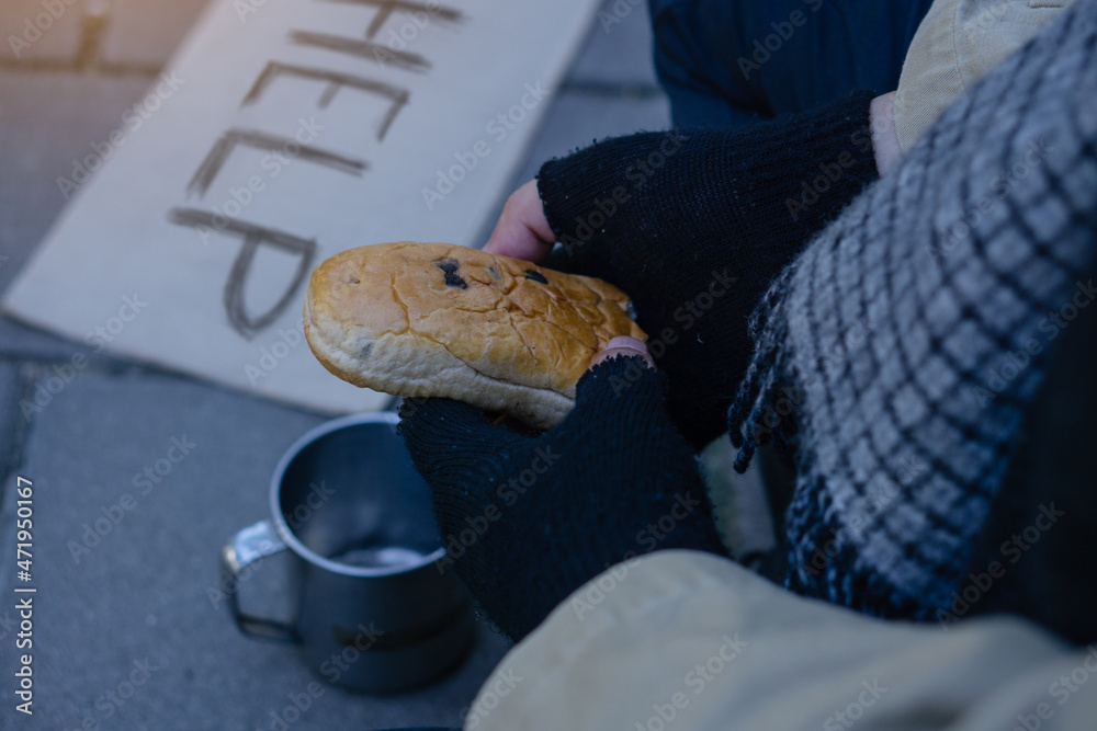 Beggar,Homeless adult man sitting on the street to get help ...