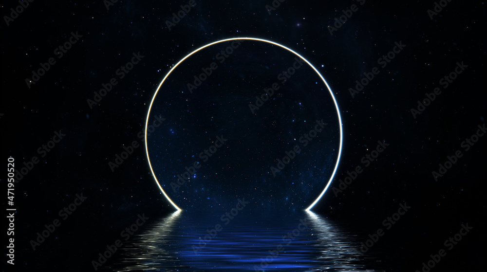 Space scene fantasy portal round gate, star sky neon portal cosmos ...