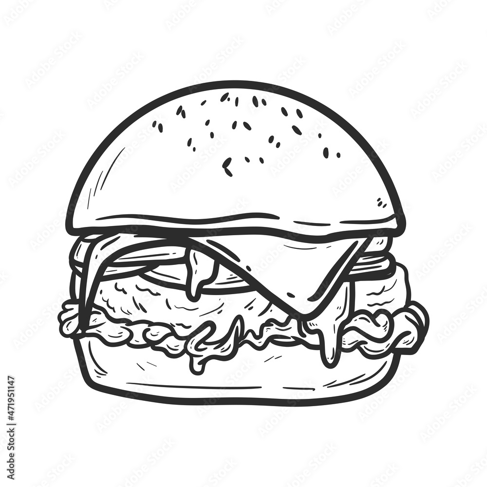 hand drawn hamburger. vector illustration Stock Vector | Adobe Stock