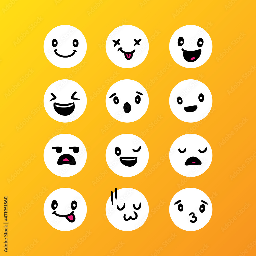 Set of cute emoticon hand drawn with yellow background vector. Premium ...