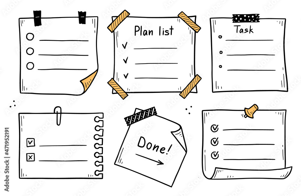 Doodle checklist set. To do, task list with check mark vector ...