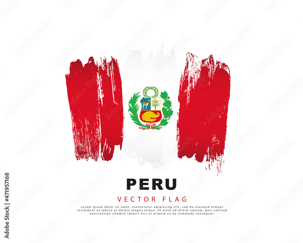 Peru flag. Hand drawn red and white brush strokes. Vector illustration ...