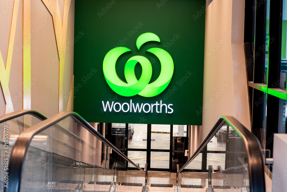 Sydney, Australia 2021-11-11 Sign board of Woolworths supermarket brand ...