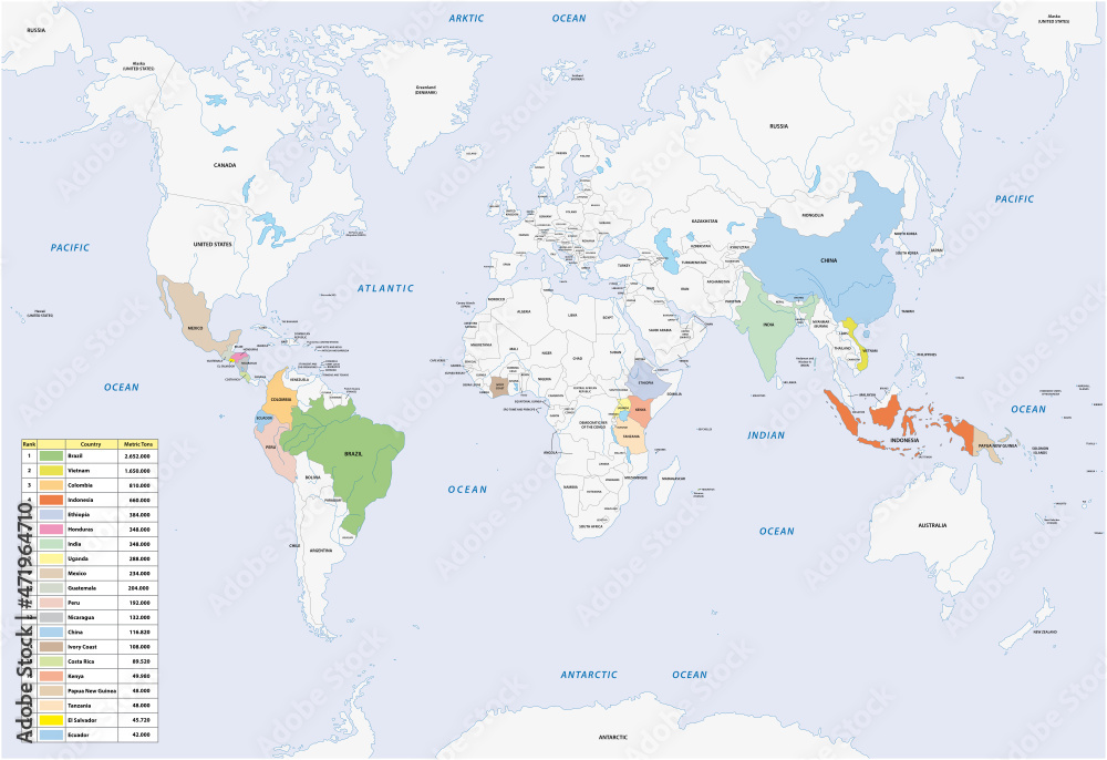 vector map of the 20 largest coffee producing countries Stock Vector ...