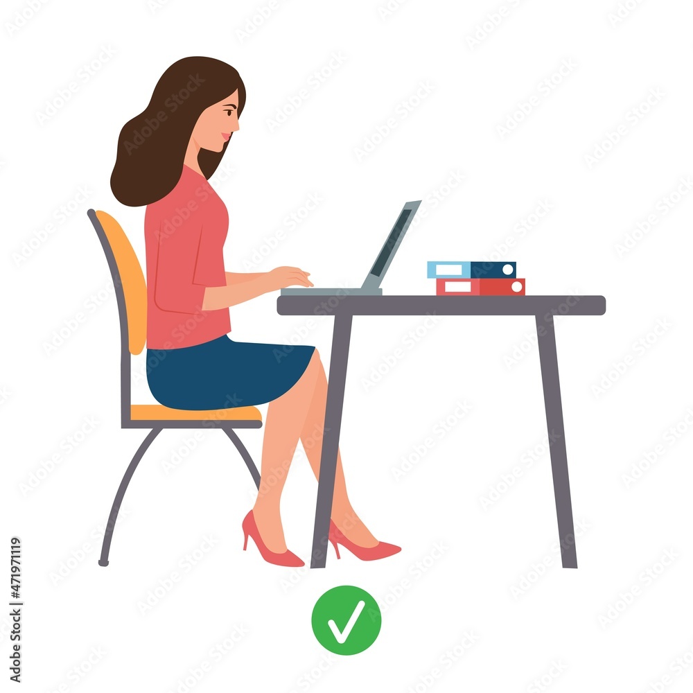 Female Silhouette Of Correct Posture While Using The Computer Concept