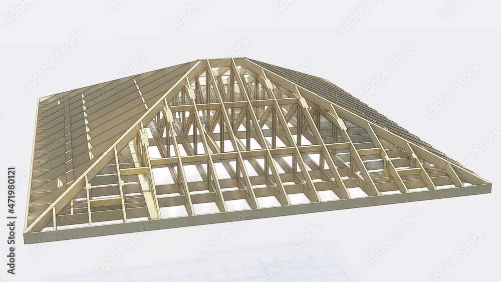 Póster the frame of the hip roof truss system with trusses is a ...