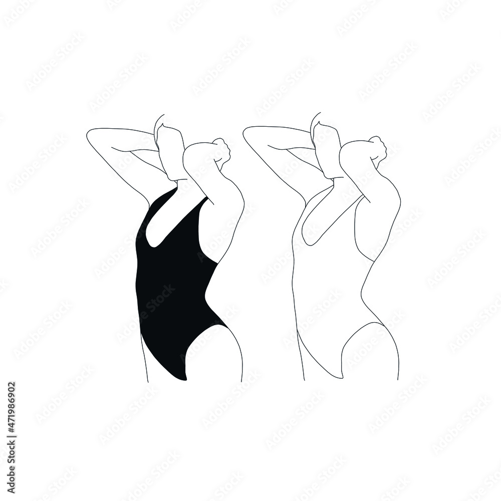 Sensual Linear Minimalistic Female Figure In Underwear Abstract Vector