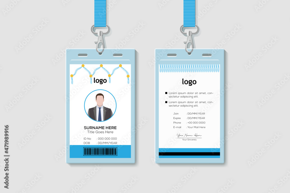Office Vertical Double-sided ID Card Template. Flat Identity Card ...