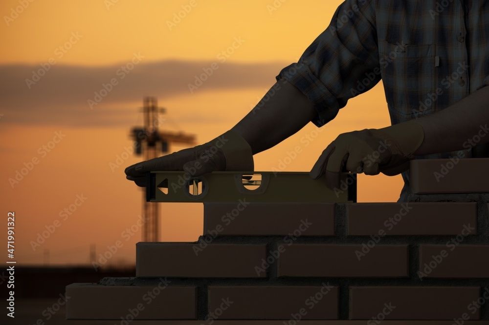 Silhouette construction mason worker bricklayer, construction laying ...
