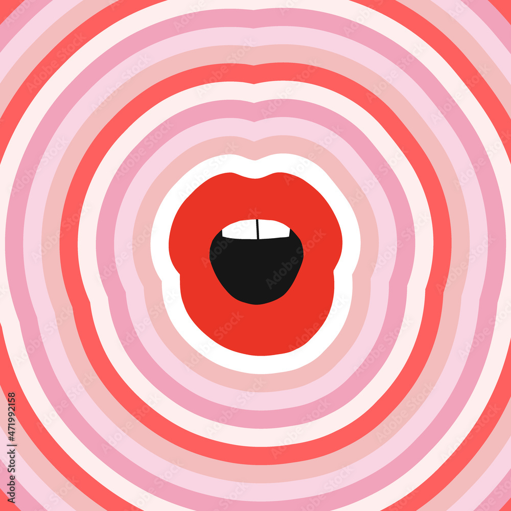 Sassy red lips talking mouth vector illustration. Red pink retro ...
