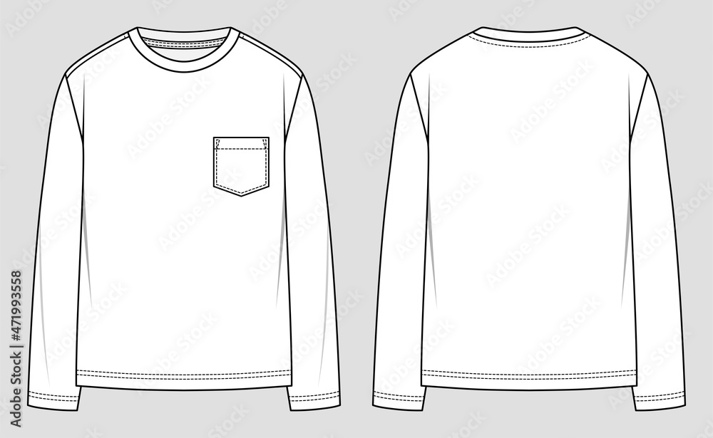 Oversized long sleeve shirt. T-shirt round neck. Fashion sketch. Flat ...