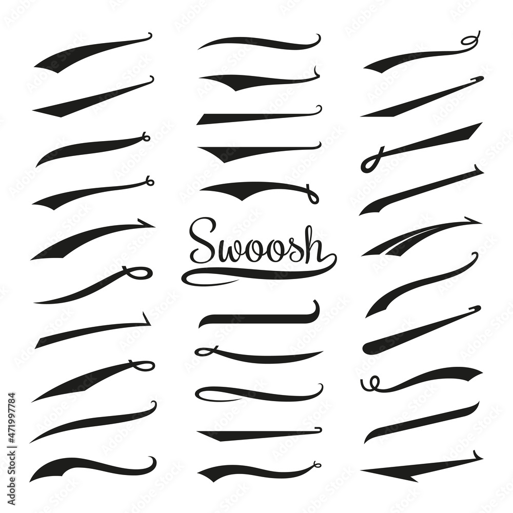 Swoosh tails. Retro swooshes, typography curly font tail. Sport vintage ...
