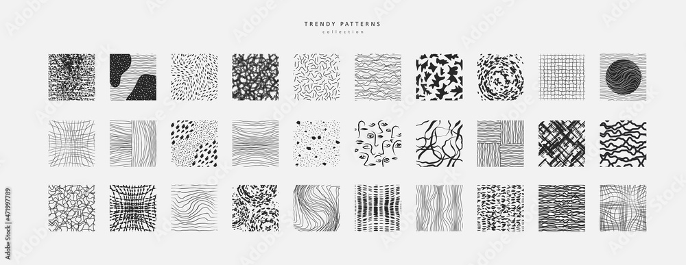 Collection of round abstract hand drawn or freehand patterns ...