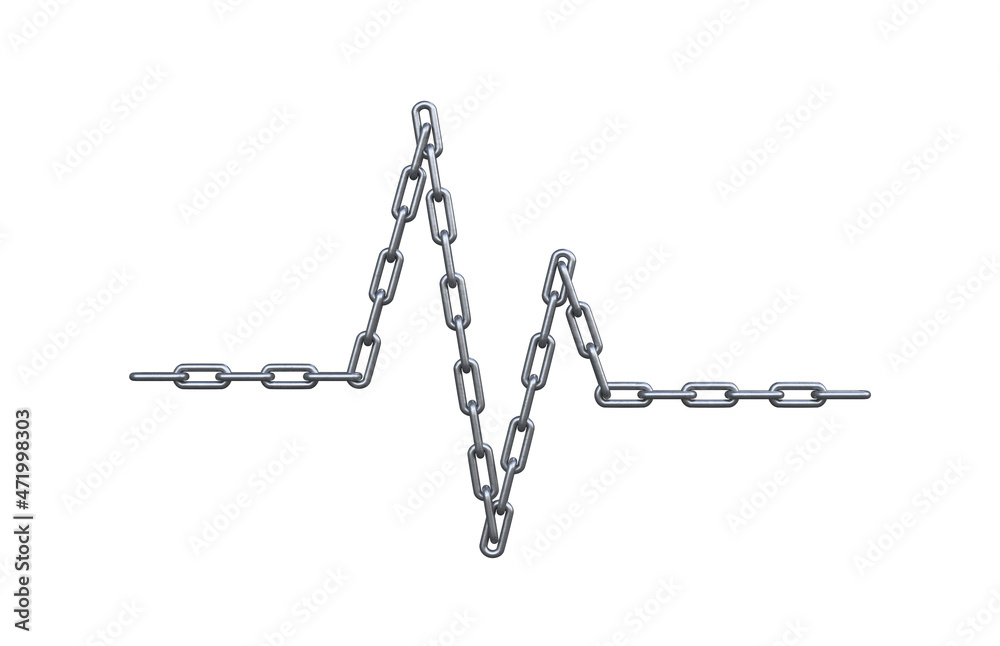 Heart pulse chain. Cardiogram isolated on white background. 3d ...