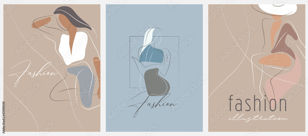 Feminine concept design template and illustration. Woman in minimal ...