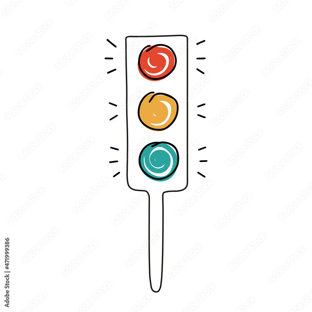 Cartoon traffic light cute icon for concept. Simple vector illustration ...