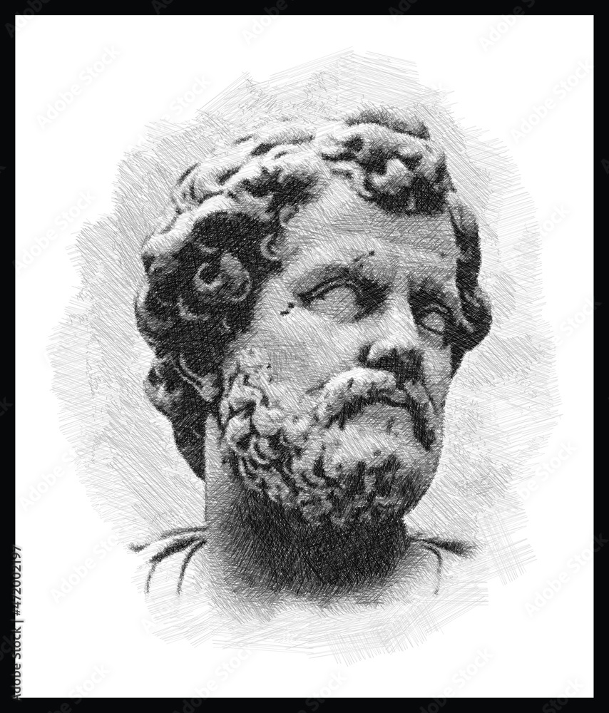 Hannibal Barca statue pen sketch illustration. The greatest military ...