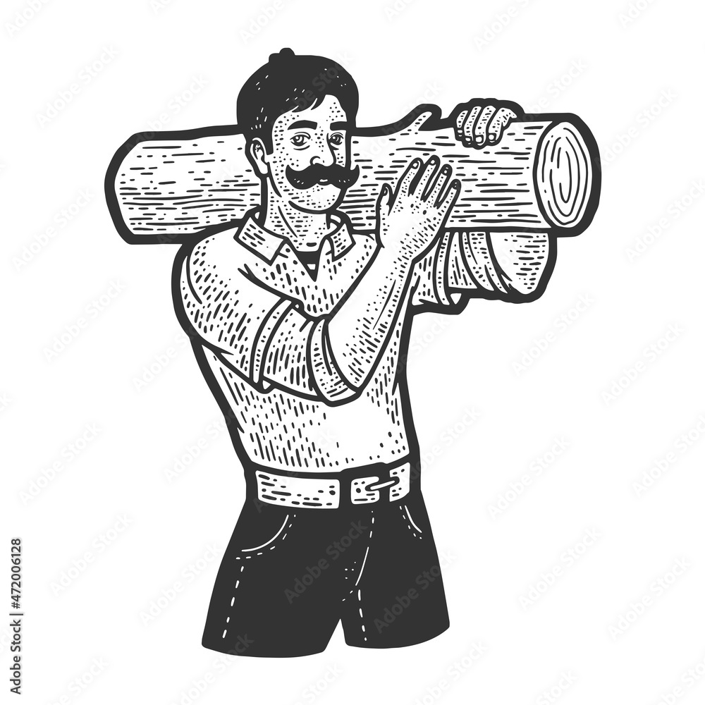 lumberjack with og on his shoulder sketch engraving vector illustration ...