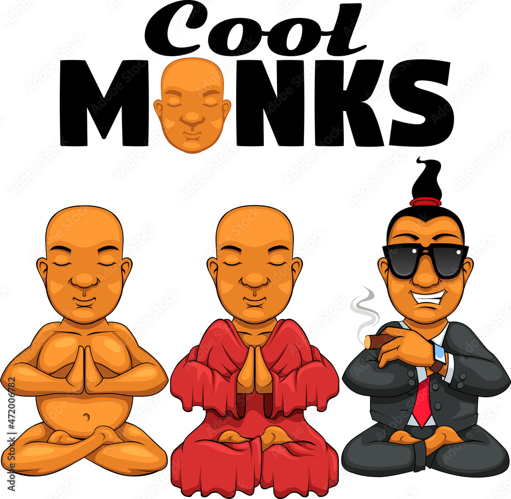Cool Monk Character Mascot Stock Vector | Adobe Stock