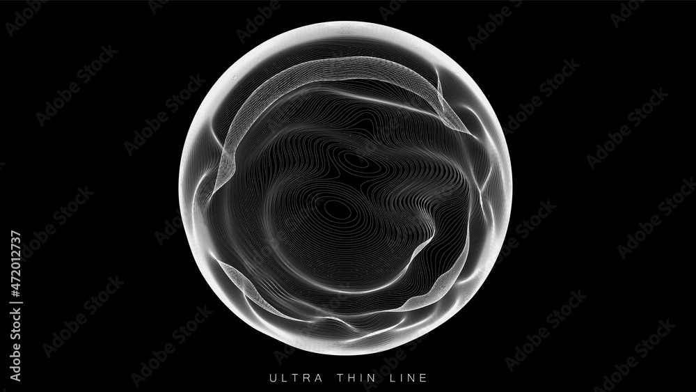 Ultra thin line fluid geometry. Dynamic vector distorted spheres. Stock ...