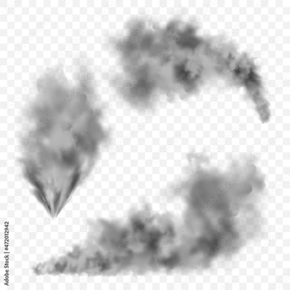 Realistic black smoke clouds. Stream of smoke from burning objects ...