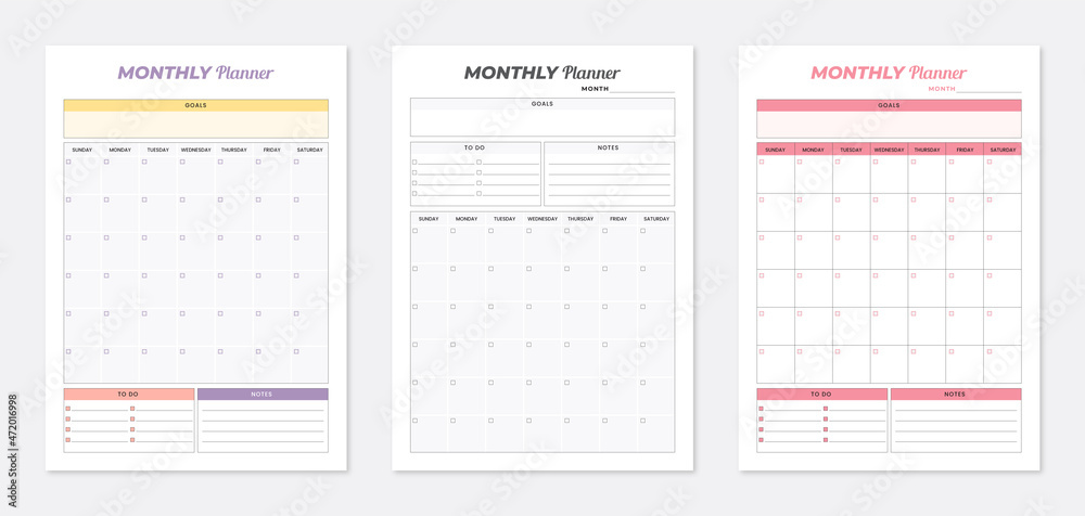 3 set of minimalist planners template. Monthly planner template ...