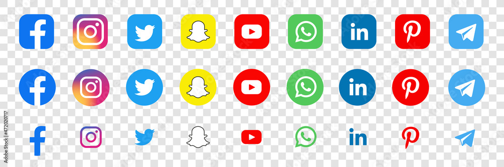Facebook, twitter, instagram, youtube, snapchat, pinterest, whatsap, linkedin, periscope, vimeo ...