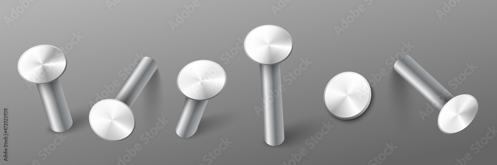 Iron nails set in various angles, realistic vector illustration ...