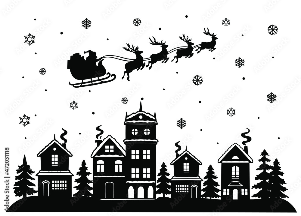 Christmas Scene Svg,Christmas Village vector clipart,Santa Sleigh ... Christmas Scene Svg,Christmas Village vector clipart,Santa Sleigh ...