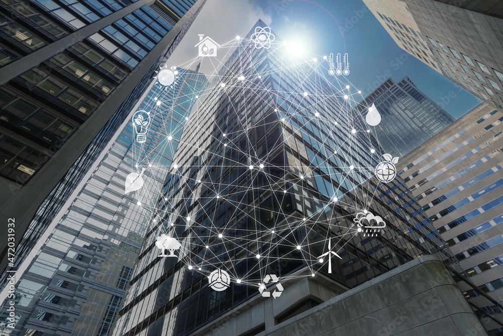 Environmental technology concept. Sustainable development goals on city ...