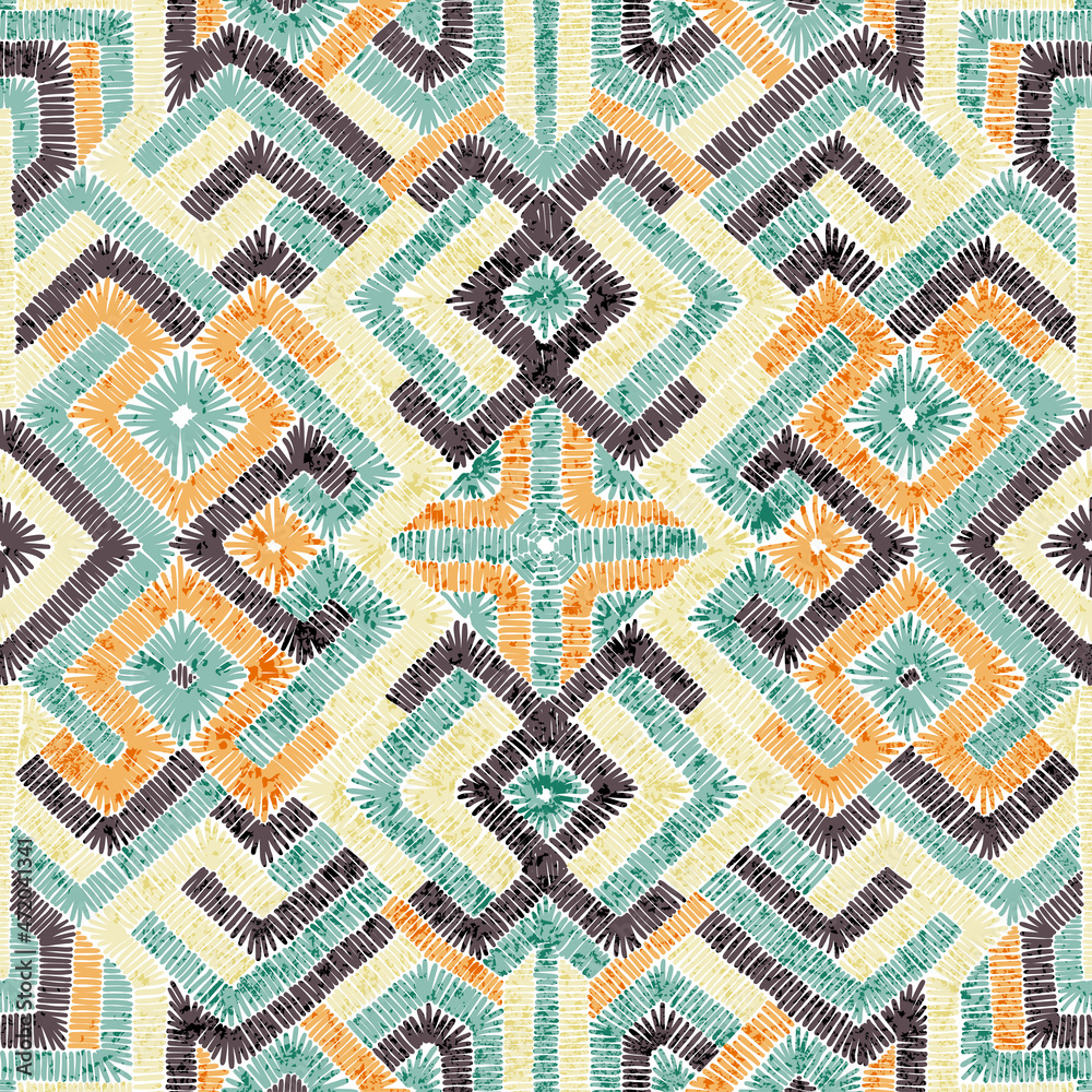 Seamless pattern in patchwork style. Embroidered print for carpet ...