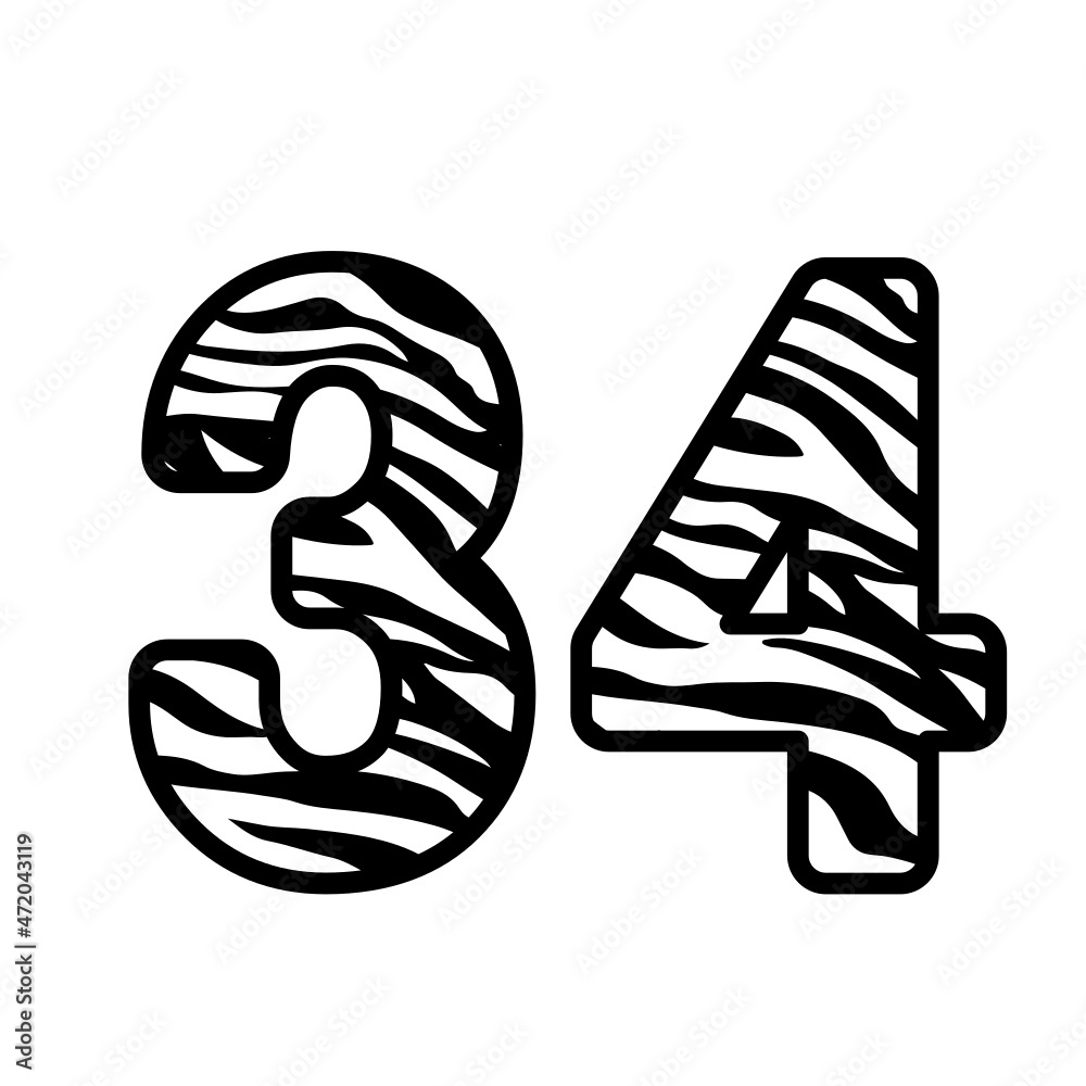 Number 34 with Zebra, thirty four Stock Vector | Adobe Stock