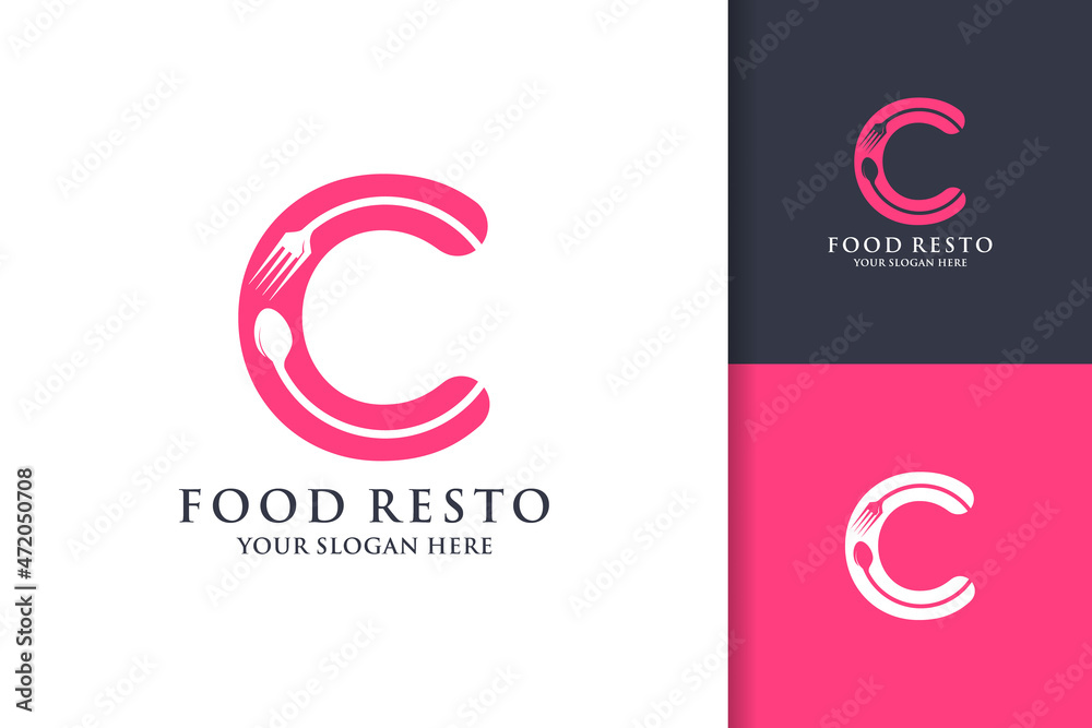 spoon fork letter C food restaurant inspiration logo Stock Vector ...