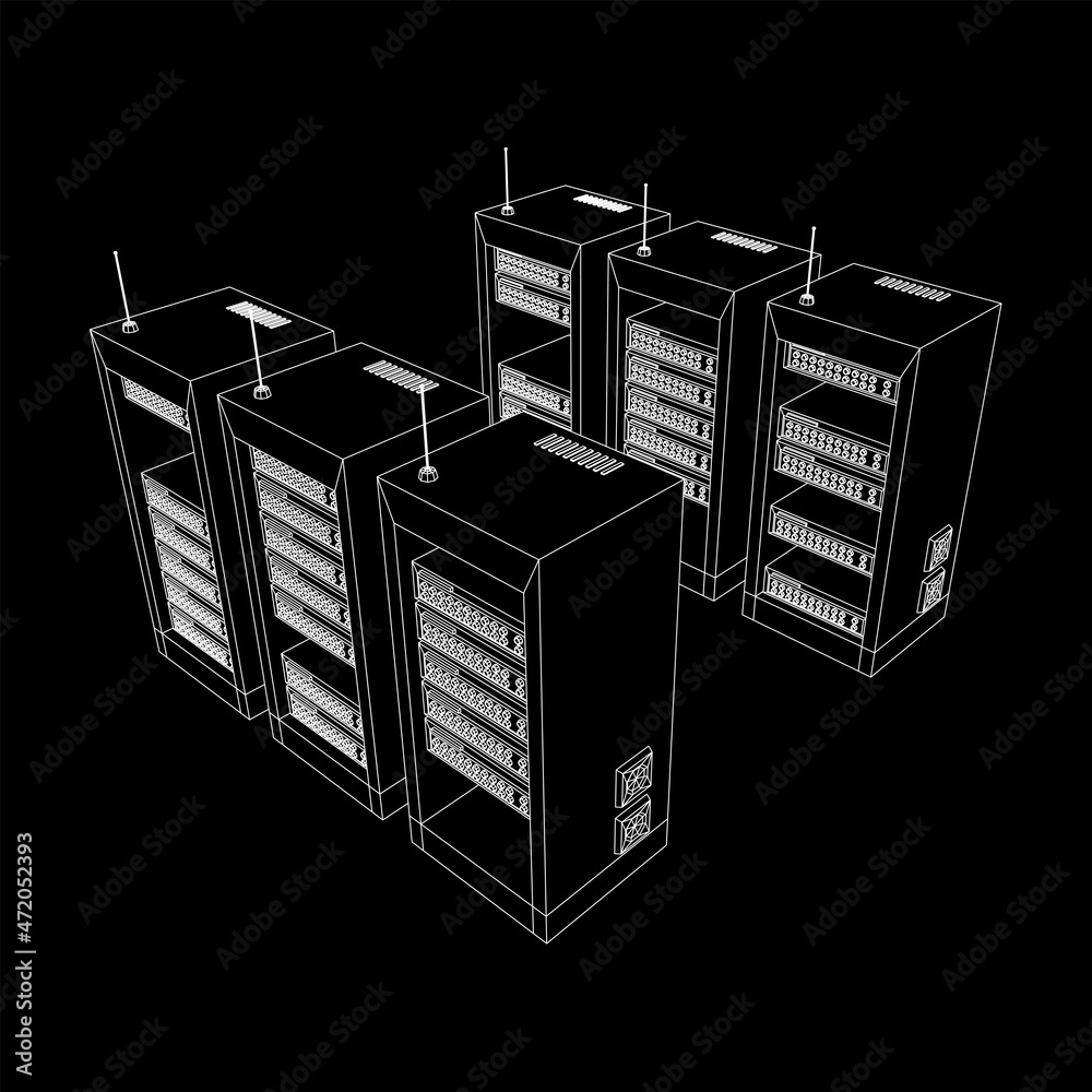 Data network server in cabinet. Diagnostic test in computer room ...