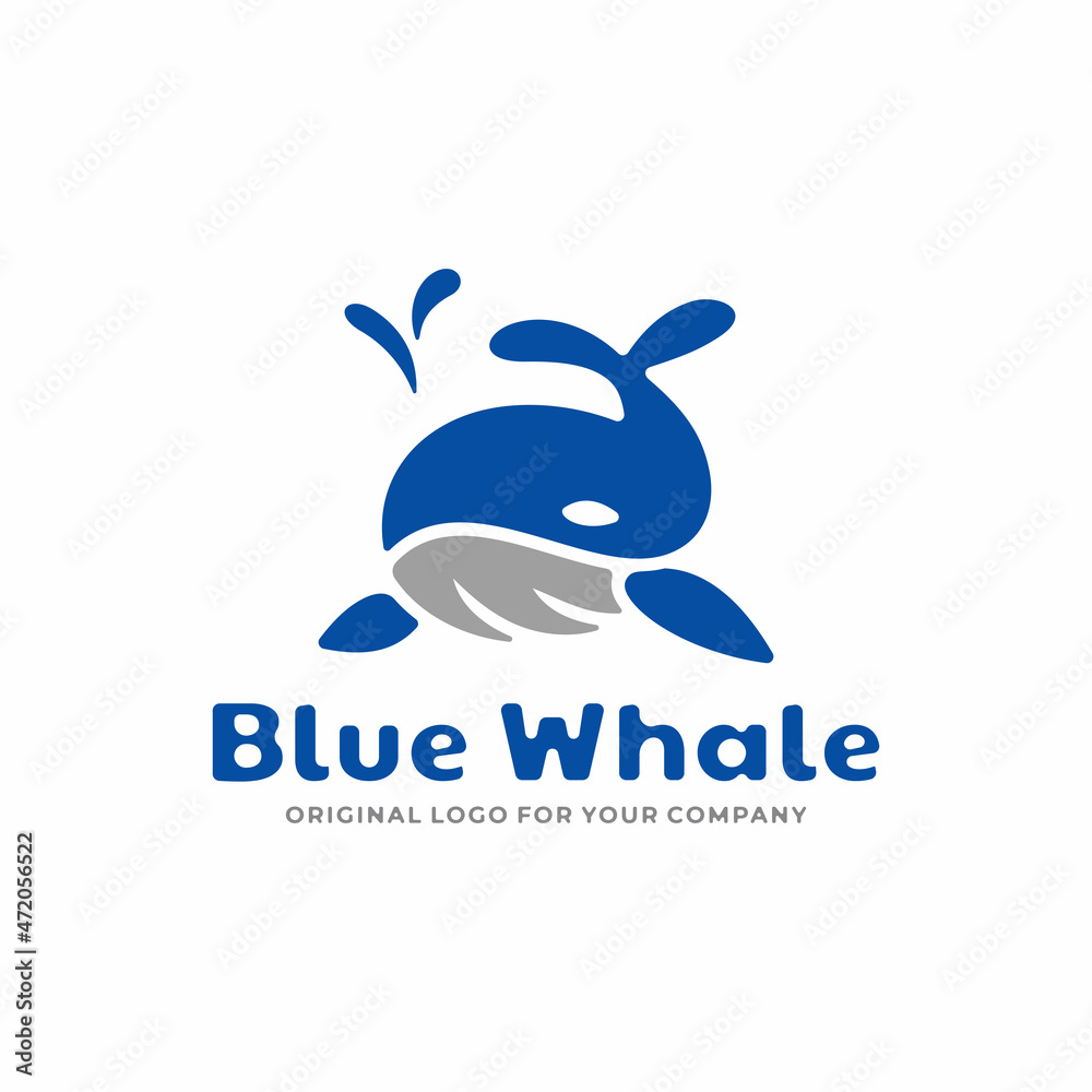 Blue whale logo design template. Stock Vector | Adobe Stock
