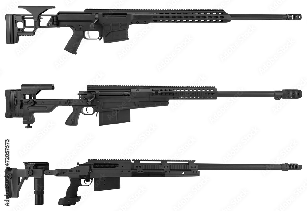 sniper rifles, collection of images isolated on white background. black ...