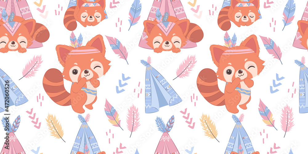Cute red panda seamless pattern for children fabric, wallpaper and many ...