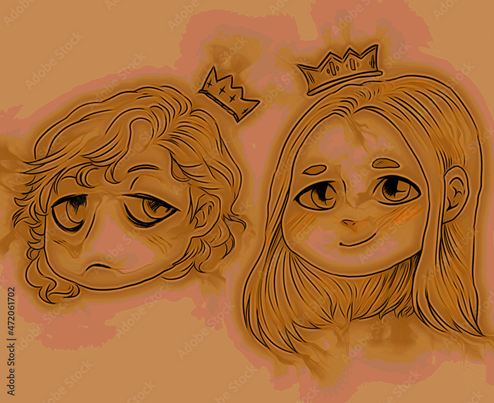 Simple chibi digital illustration of the head of two characters, one ...